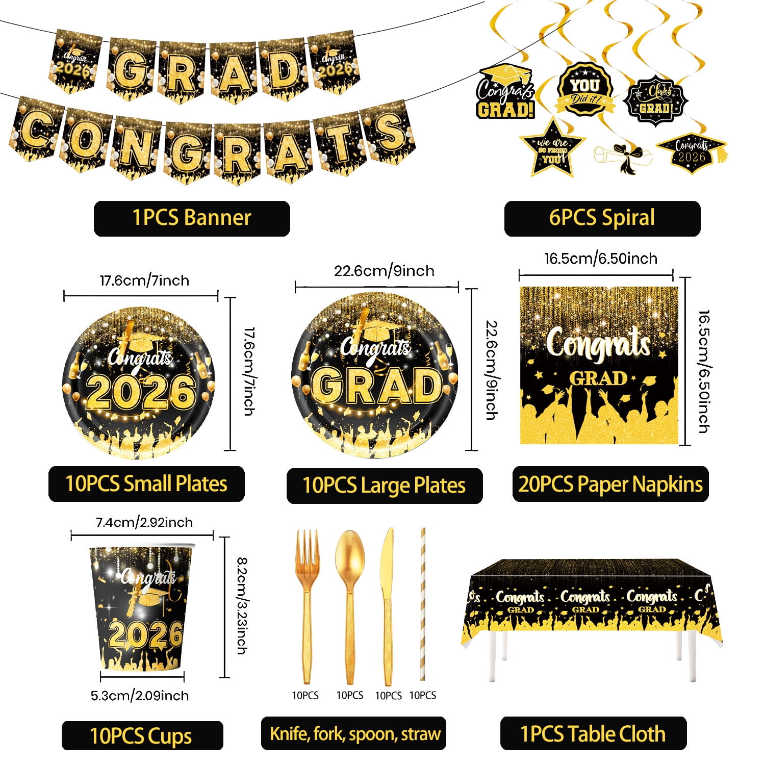 Graduation Decorations Class of 2026 Gold Themed Backdrop Banner ...