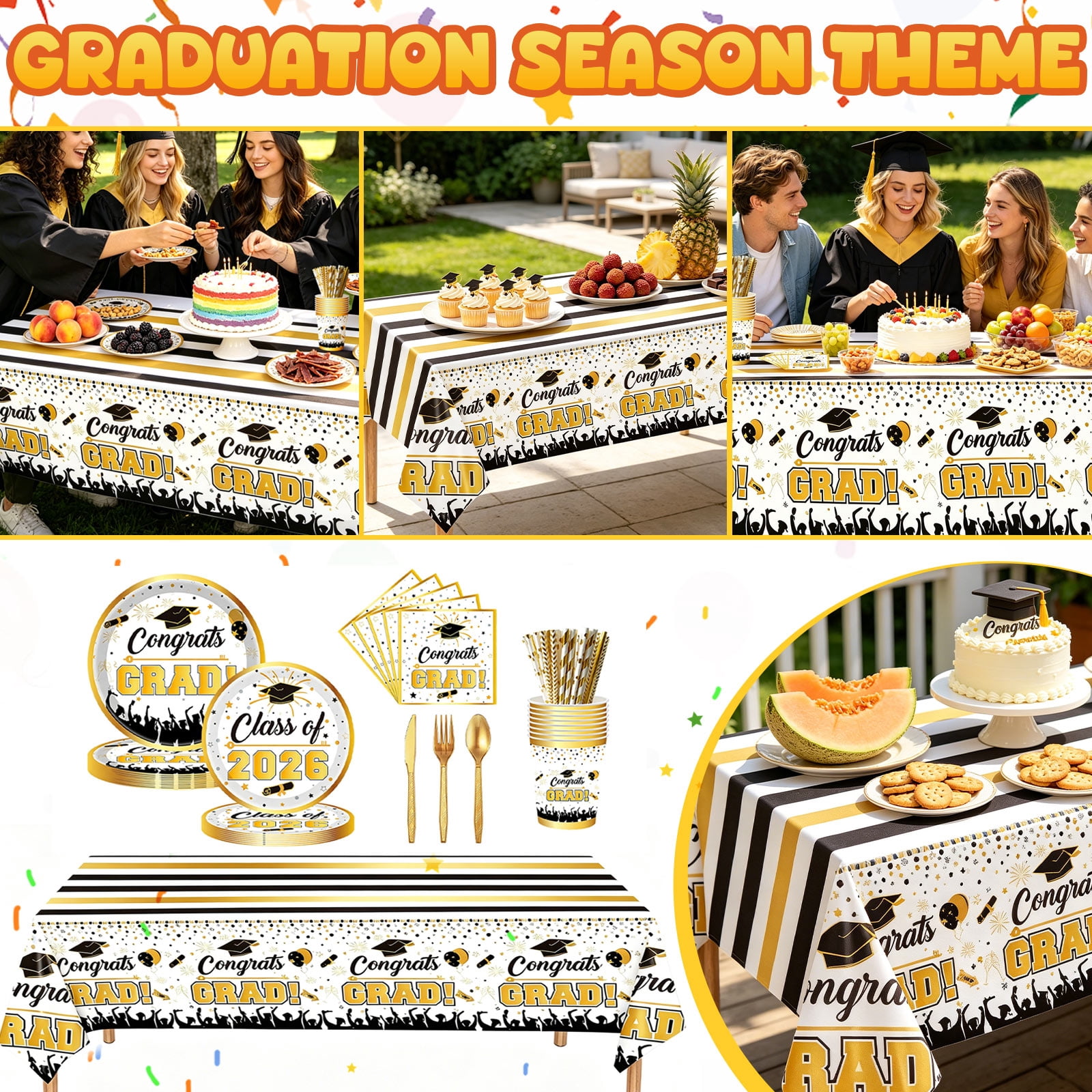 Graduation Decorations Class of 2026 Party Supplies, 9pcs Congrats Grad ...