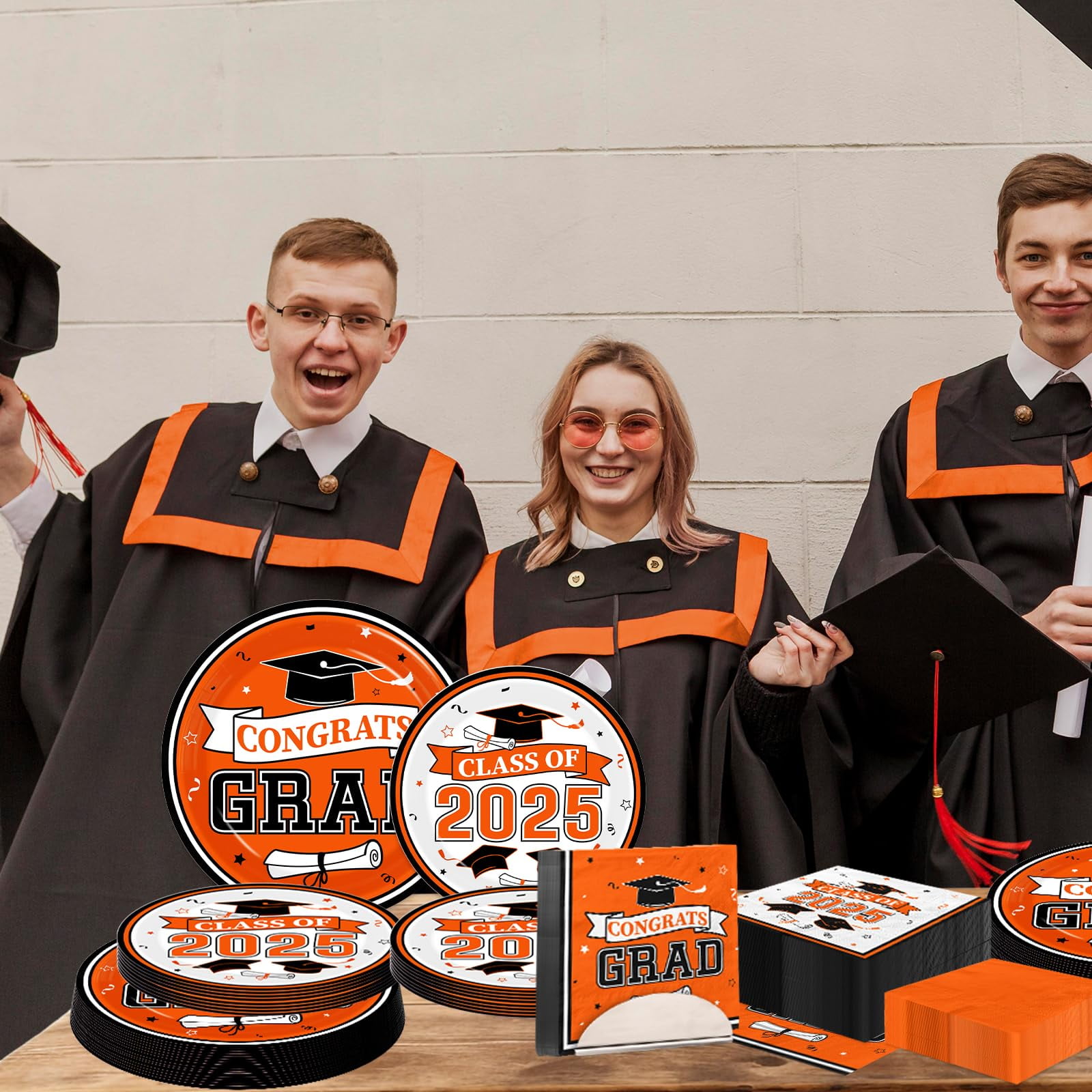 Graduation Decorations Class AJH3 Of 2025 Orange Graduation Plates ...