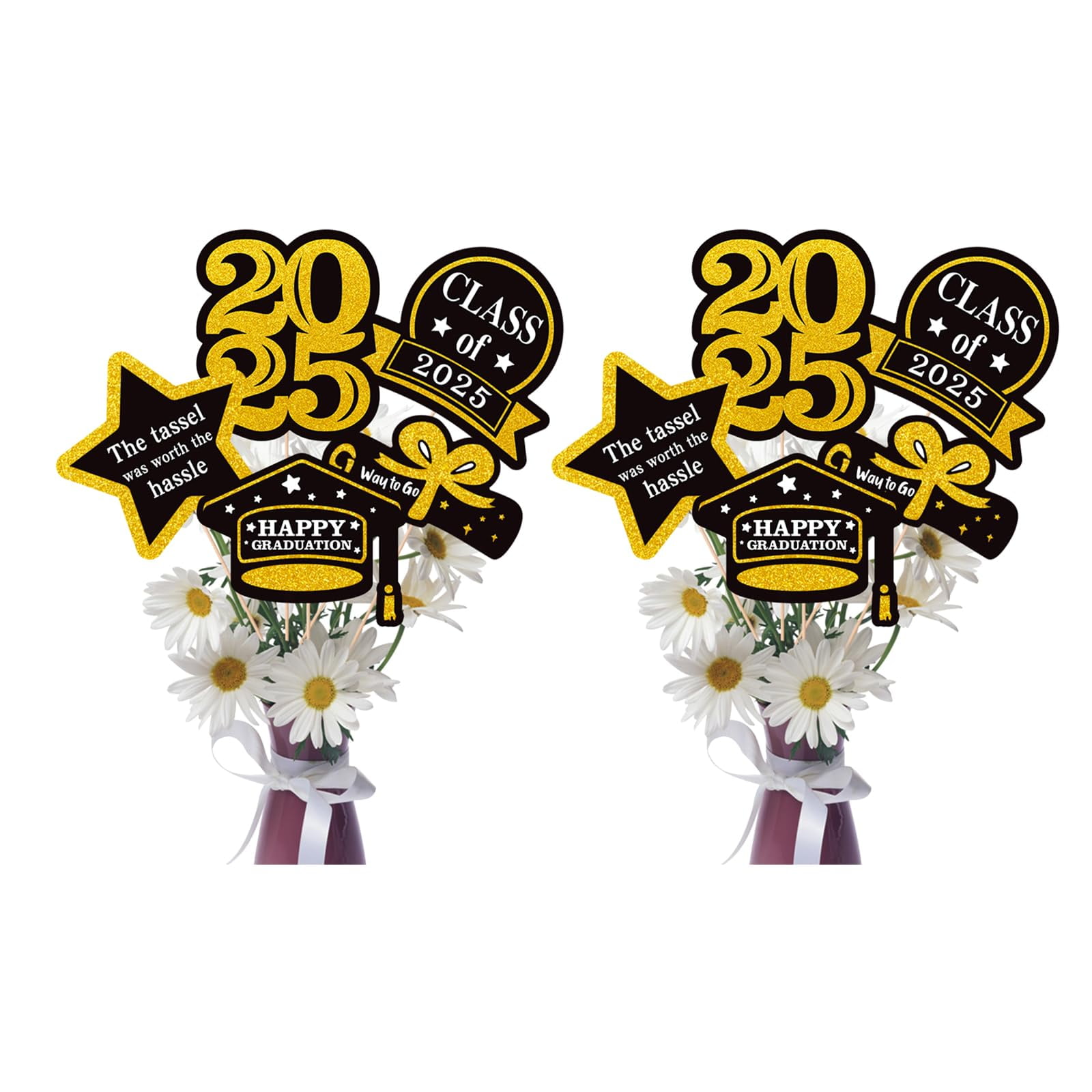 Graduation Decorations Class of DHF10 2025-10 Pcs Black and Gold Grad ...