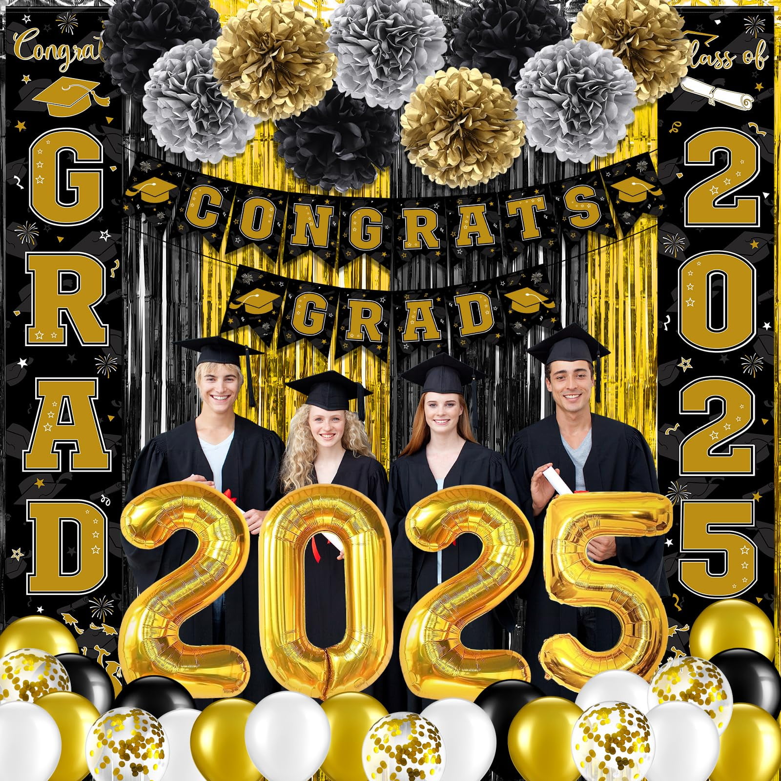 Graduation Decorations Class of DHF10 2025, Black Gold Graduation ...