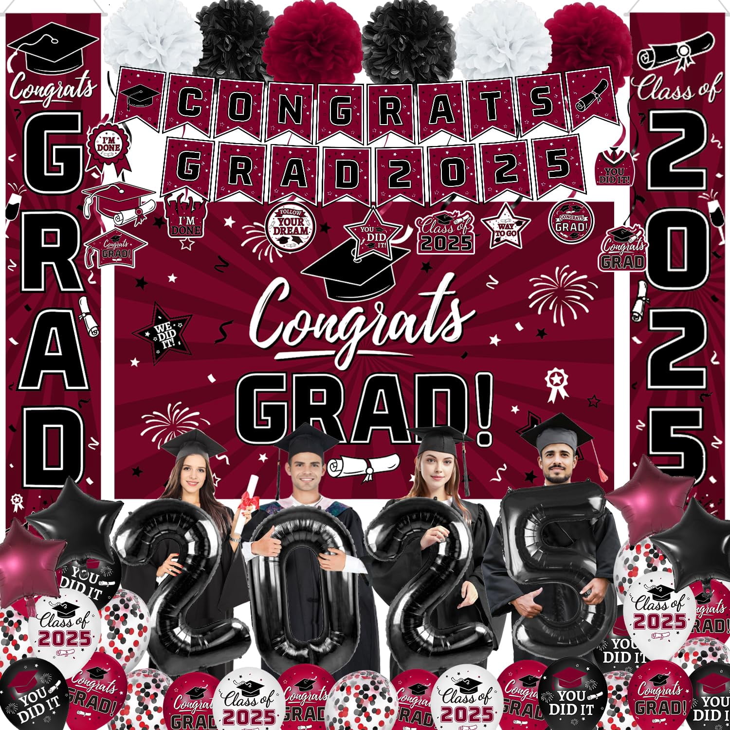 Graduation Decorations Class of IFF17 2025 - Maroon Graduation Congrats ...