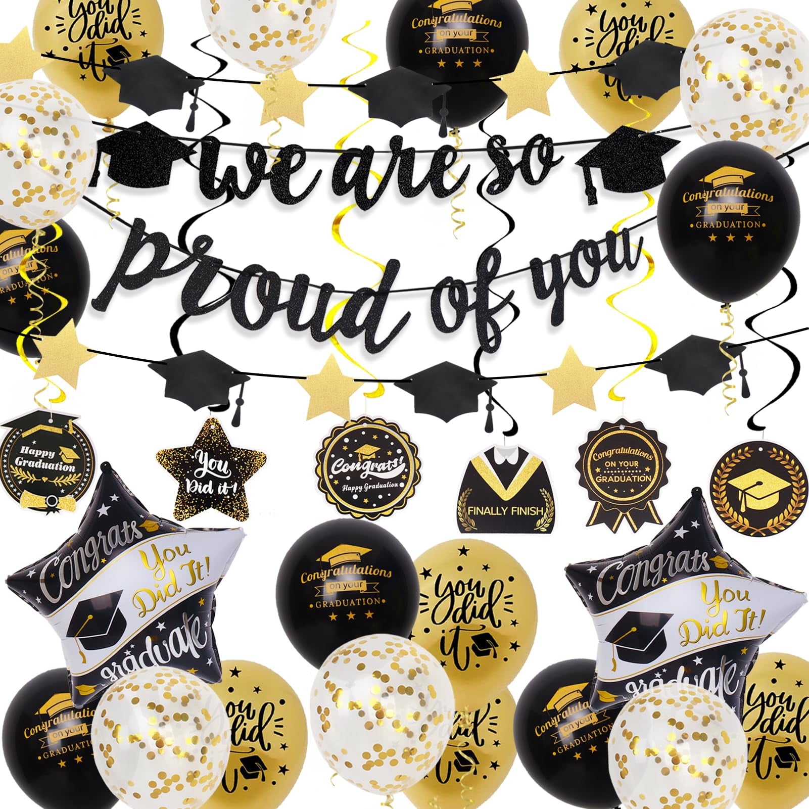 Graduation Decorations Class of MMF7 2025, Black and Gold Graduation ...