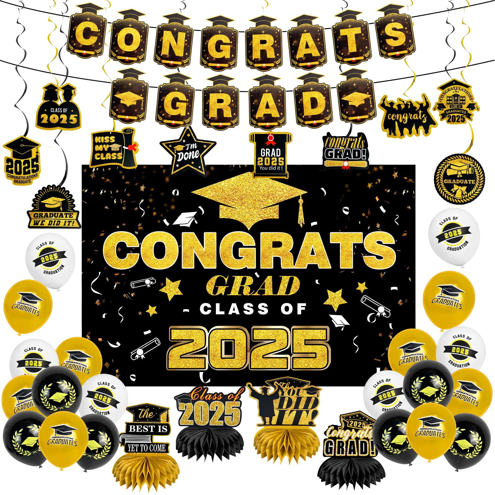 Graduation Decorations Class of MMF7 2025, Black and Gold Graduation ...