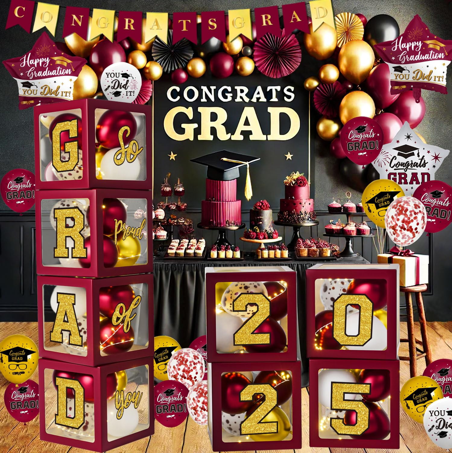 Graduation Decorations Class of RRF12 2025 - Maroon and Gold Graduation ...