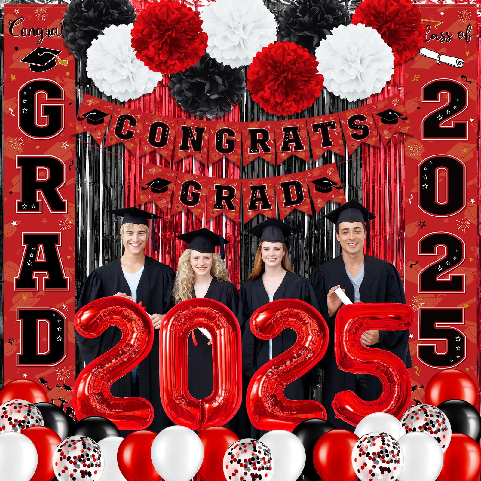 Graduation Decorations Class of RRF12 2025, Red Graduation Decorations ...