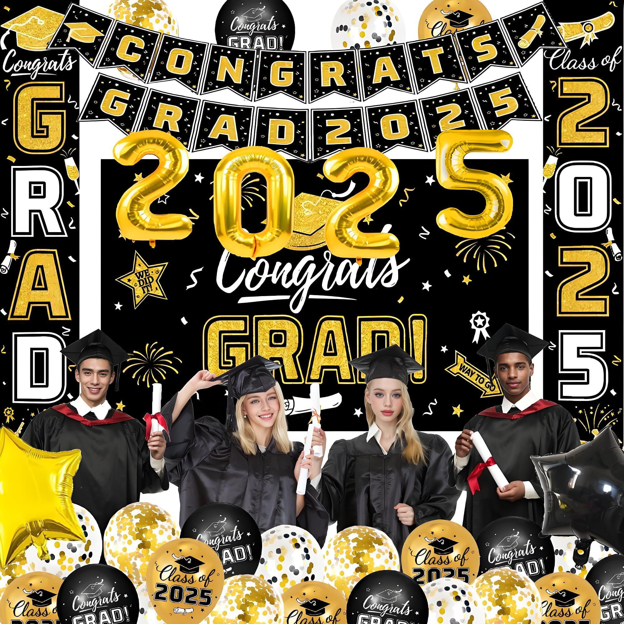 Graduation Decorations Class of SSF20 2025,Black&Gold Graduation ...