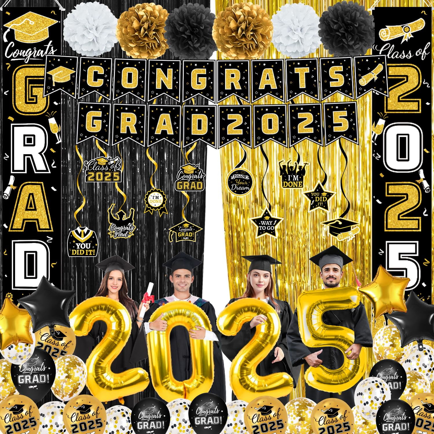 Graduation Decorations Class of SSF20 2025, Black and Gold Graduation ...
