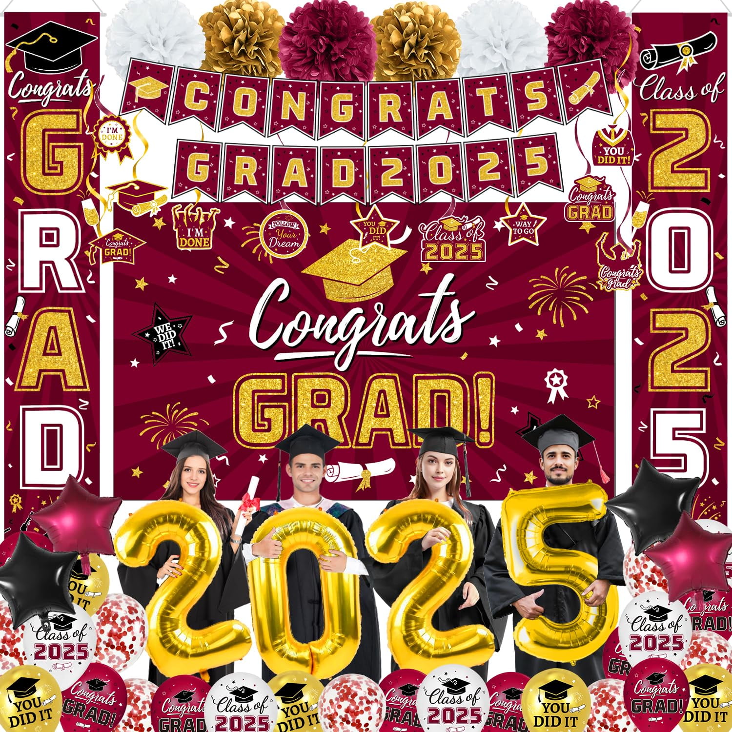 Graduation Decorations Class of SSF20 2025 - Maroon and Graduation ...