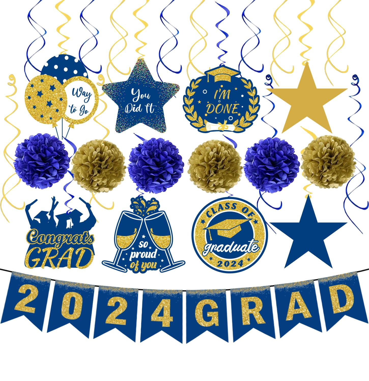 Graduation Decorations Class of STF9 2024 Blue Pre-Assembled Hanging ...