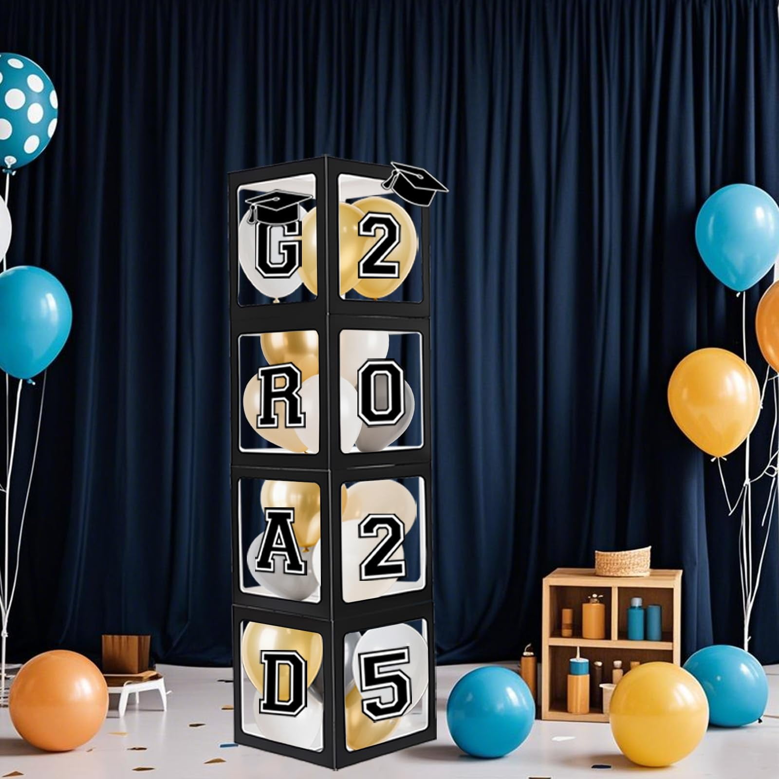 Graduation Decorations Class of STF9 2025-4 Pcs Transparent Boxes with ...