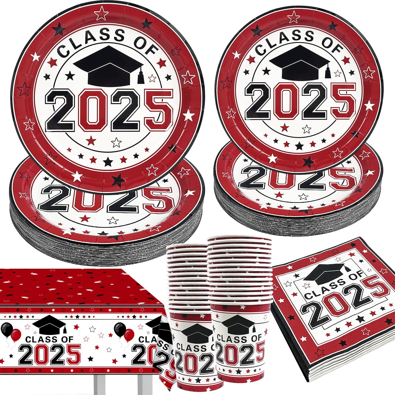 Graduation Decorations Class of STF9 2025 Red Graduation Plates and ...