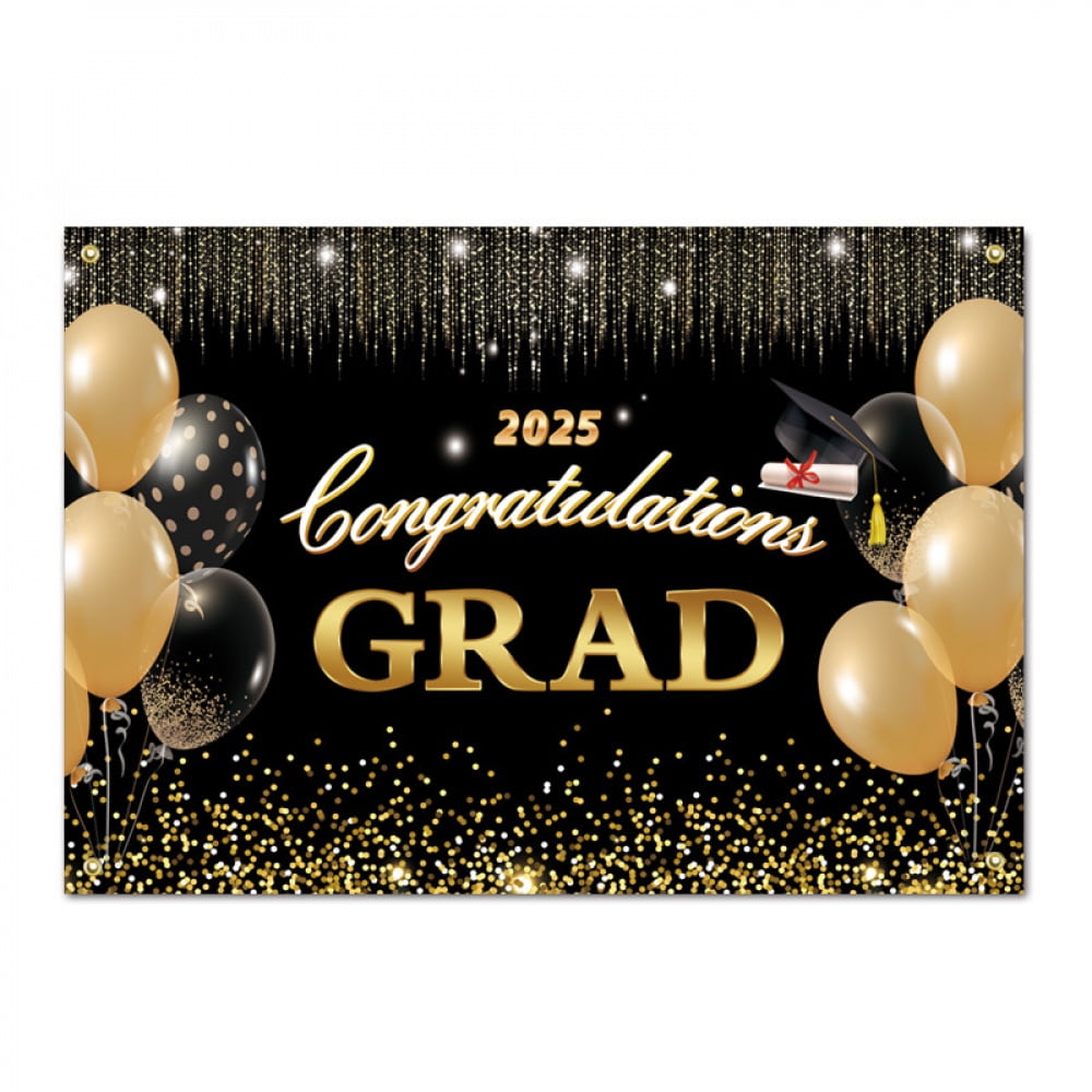 Graduation Decorations Congrats Grad Class of 2025 Backdrop - Black and ...