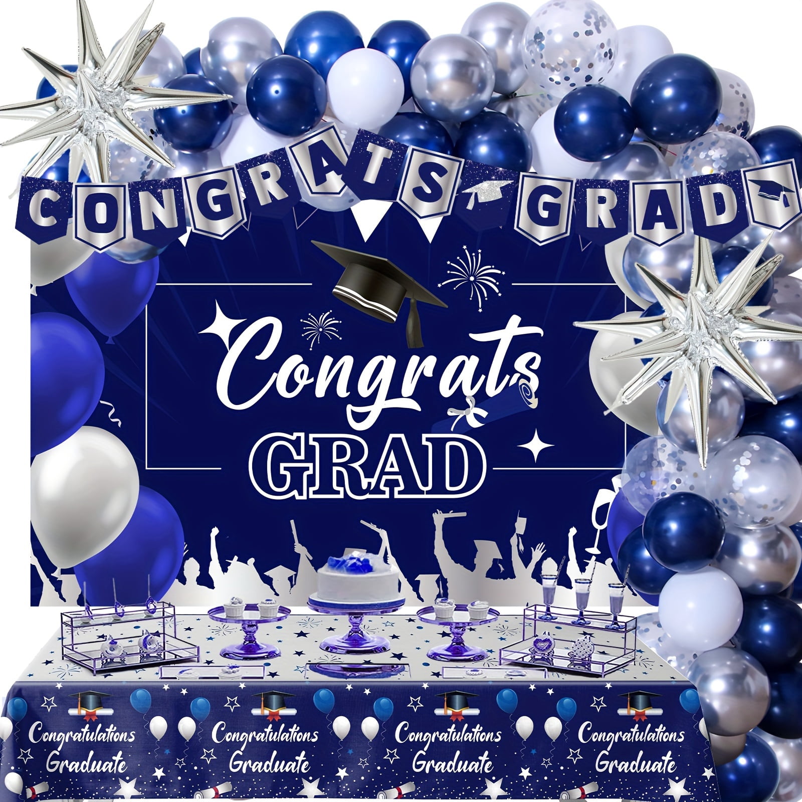 Graduation Decorations Navy Blue Graduation Party Decorations Congrats ...