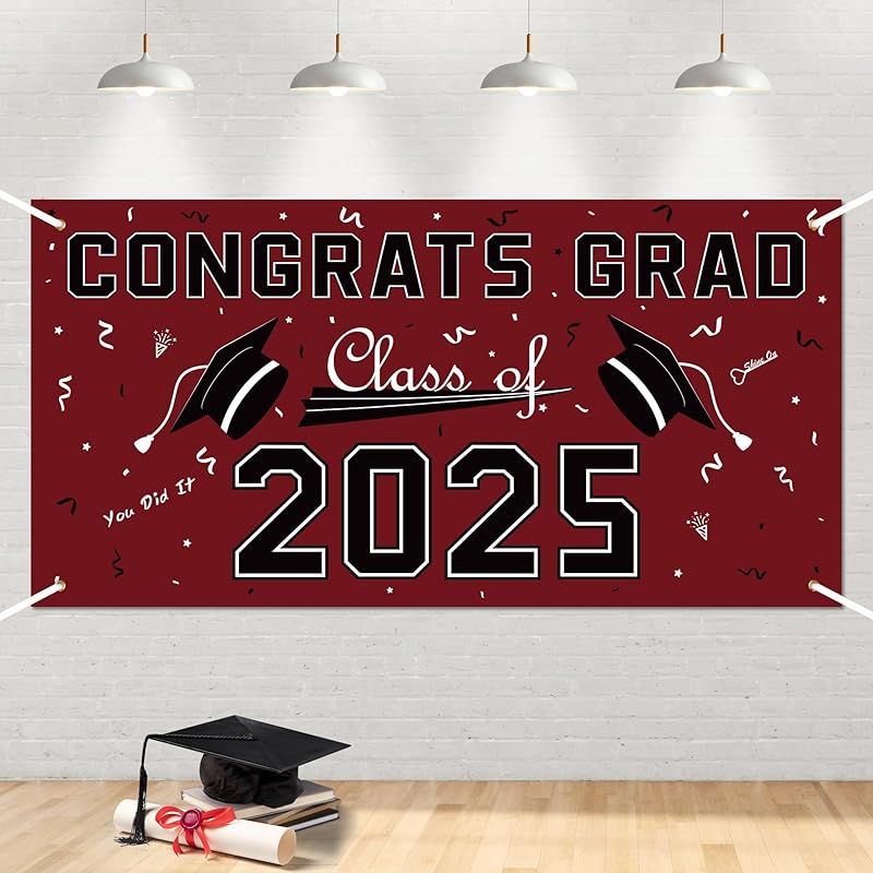 Graduation Decorations Red Graduation Backdrop Graduation Party ...