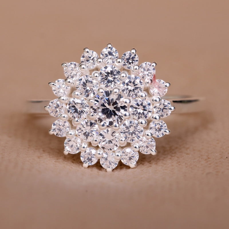 Graduation Diamond Cluster Ring, Diamond Flower Ring, 925 Sterling ...