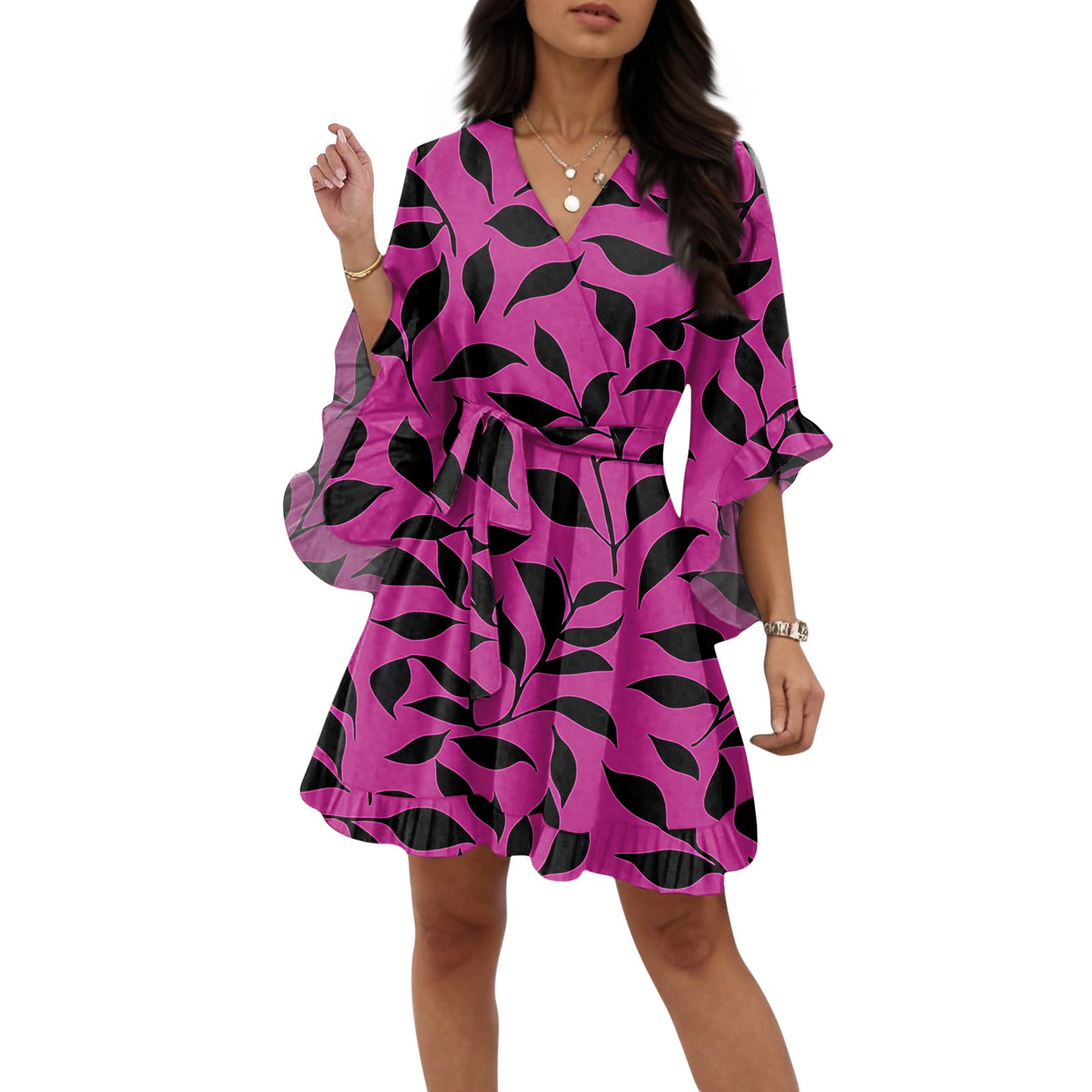 Graduation Dress, Casual V Neck Floral Dress Half Sleeve Tunic ...