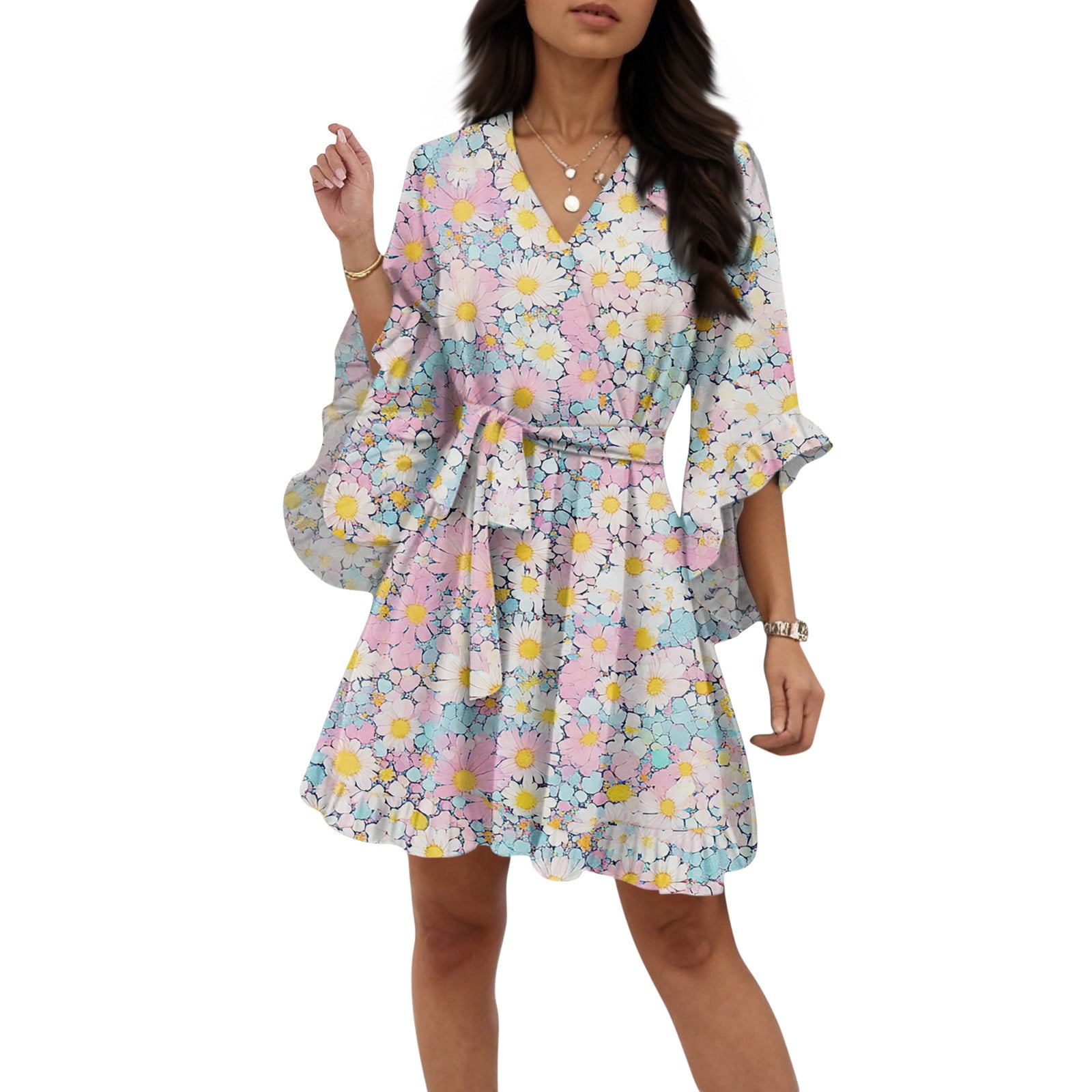 Graduation Dresses, Casual V Neck Floral Dress Half Sleeve Tunic ...