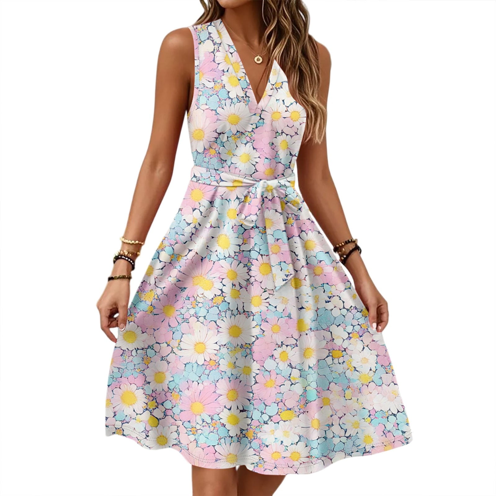 Graduation Dresses, Floral Casual V Neck Sleeveless Tunic Tank Dress ...