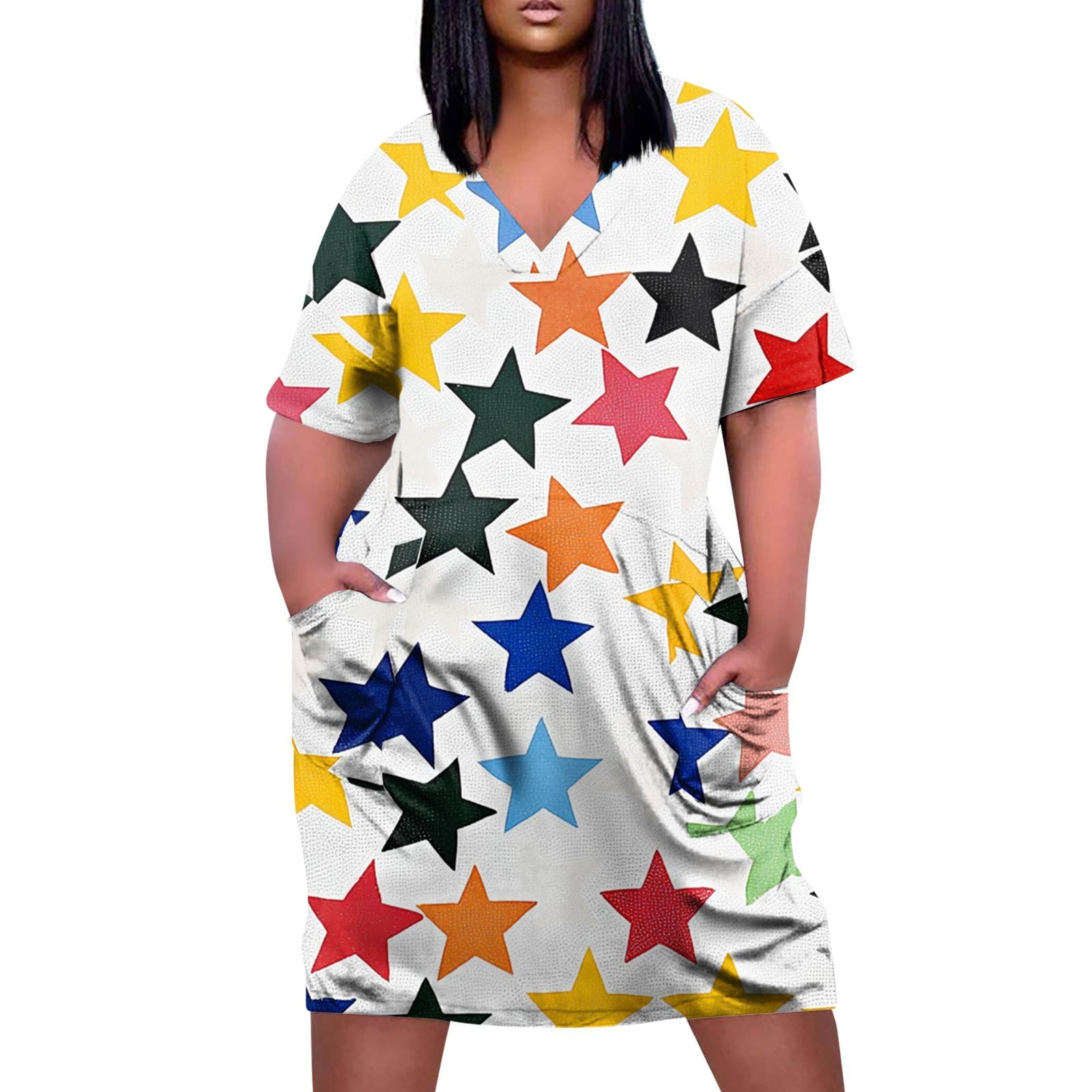 Graduation Dresses, Red White And Blue Plus Size V Neck Casual Dress ...