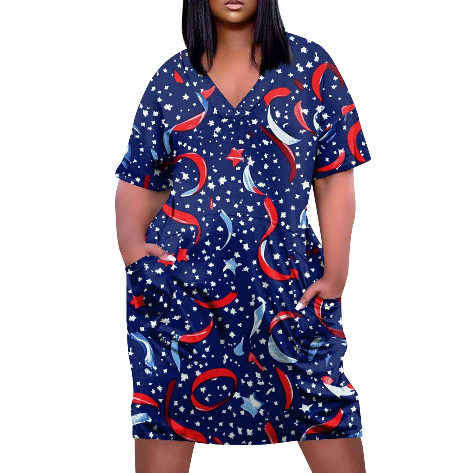 Graduation Dresses For Women 2025, 4Th Of July Plus Size Dresses V Neck ...
