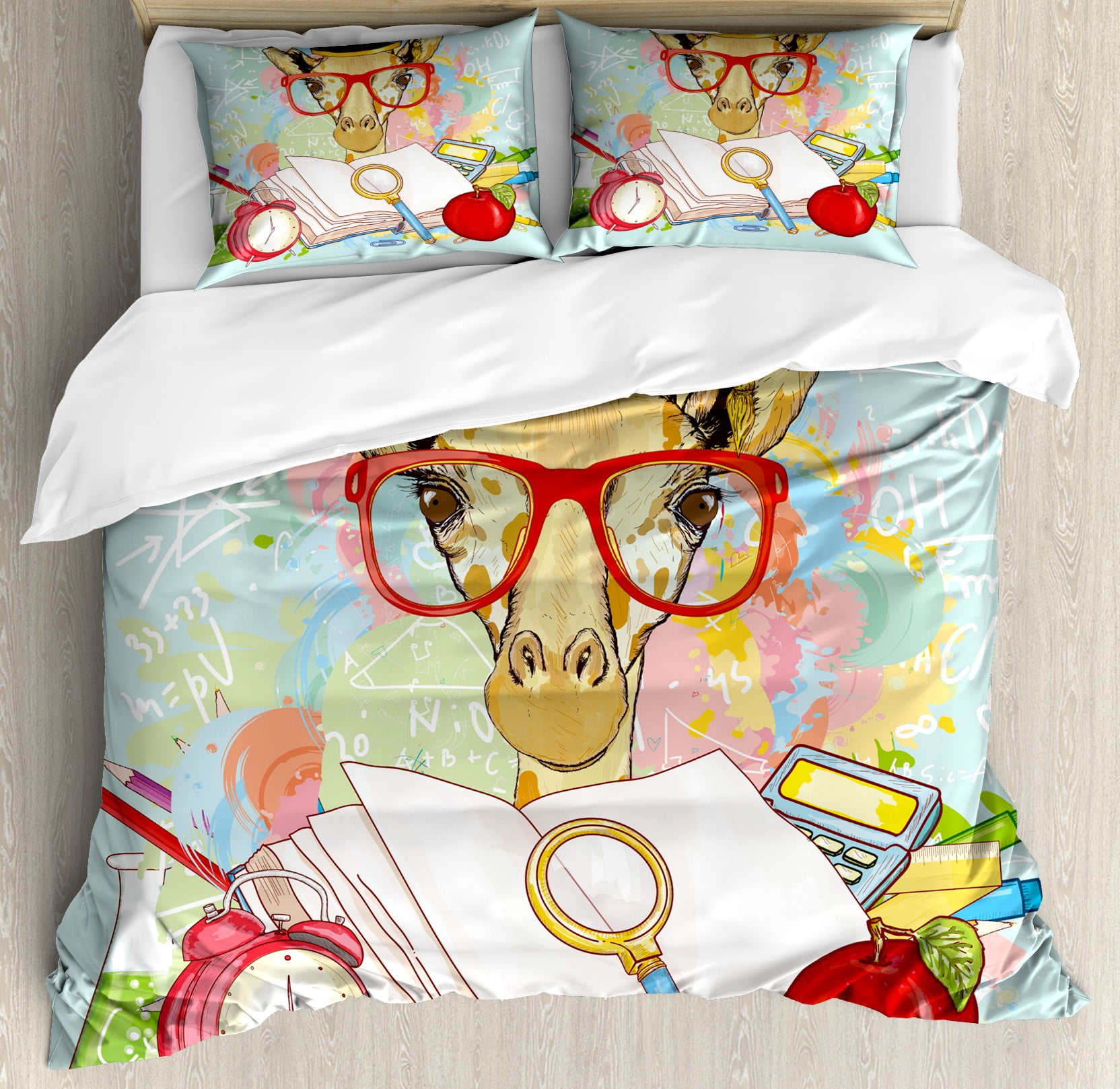 Graduation Duvet Cover Set, Hipster Giraffe Animal Glasses and Cap Geek ...