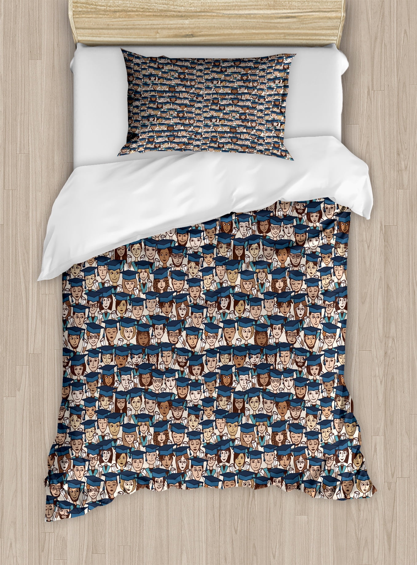 Graduation Duvet Cover Set, Young Collage Students Caps and Degrees in ...
