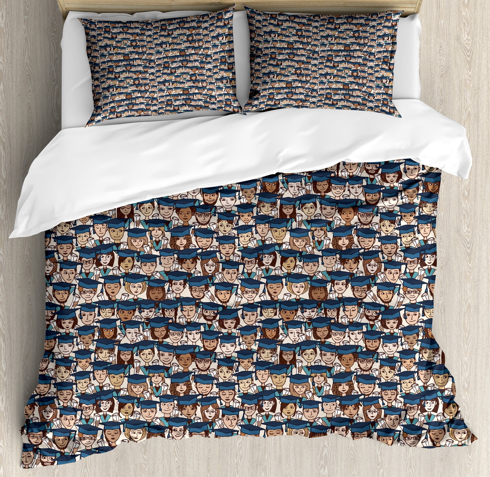 Graduation Duvet Cover Set, Young Collage Students Caps and Degrees in ...