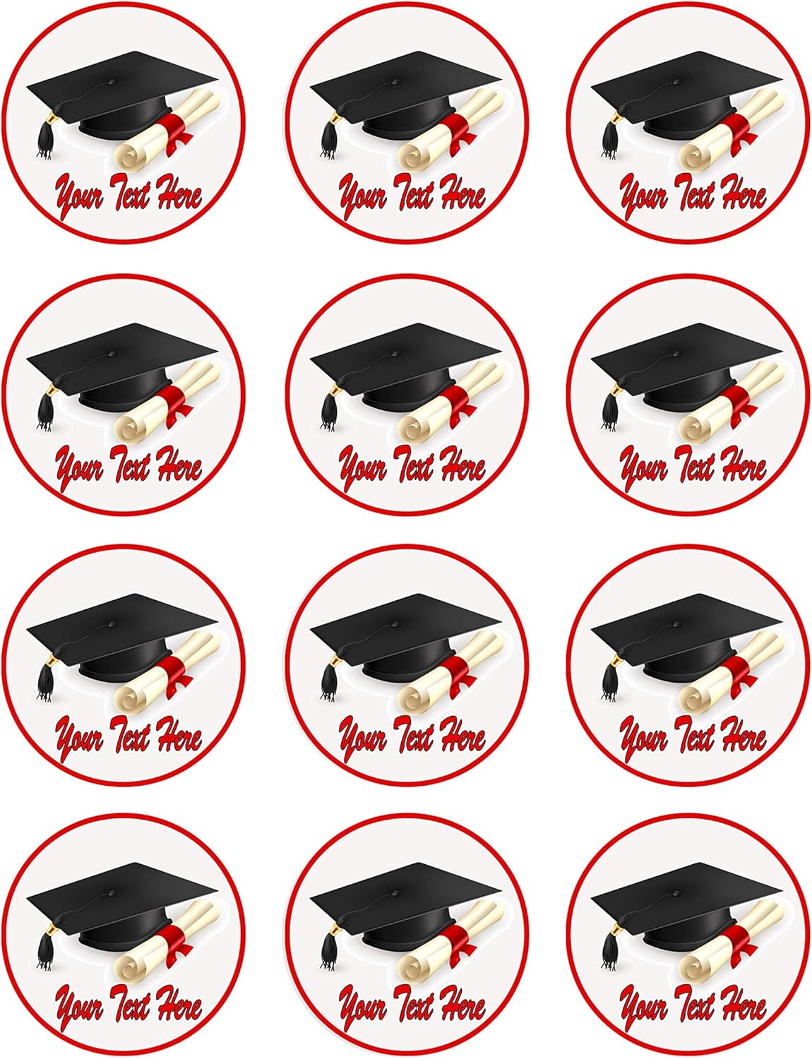 Graduation - Edible Cupcake Toppers - 2" cupcake (12 pieces/sheet ...