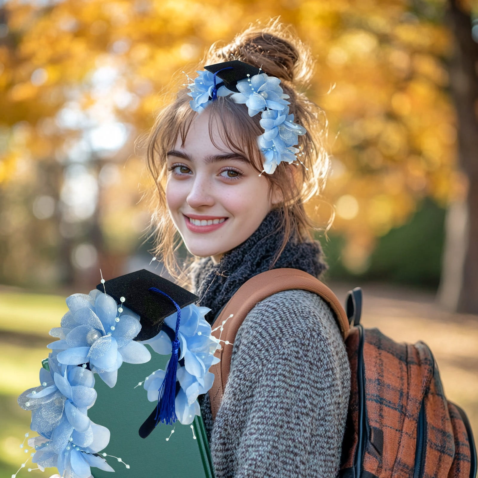Graduation Headband with Mini Cap | Floral Fake Flower Hair Accessory ...