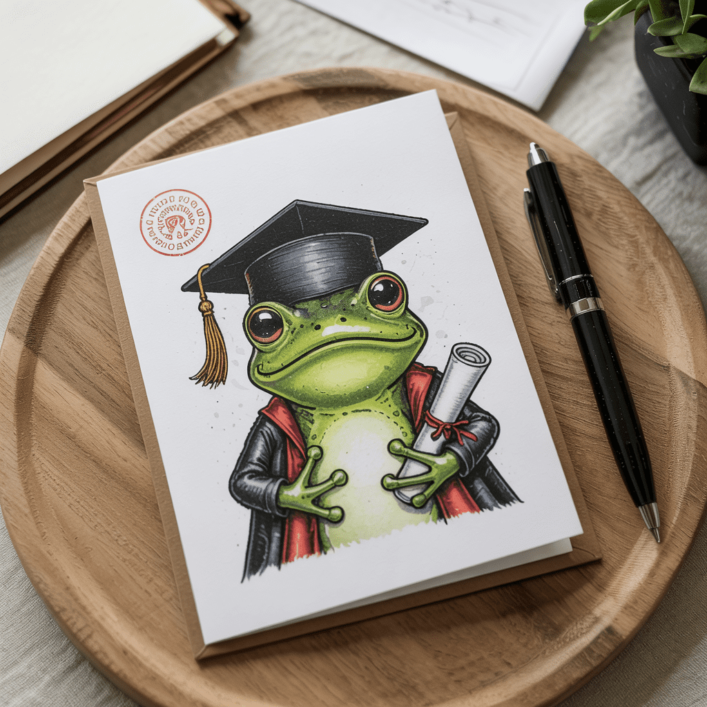 Graduation Frog Greeting Card - Blank Inside with Envelope - Fun ...