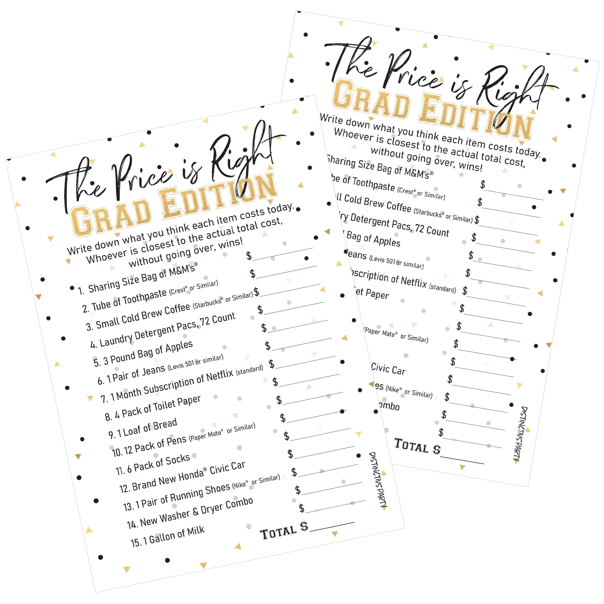 Graduation Game - The Price Is Right Grad Party Game, 25 Player Cards ...