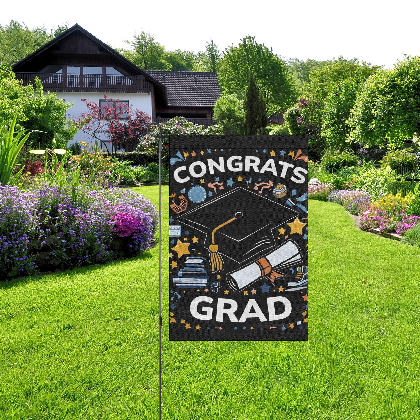 Graduation Garden Flag Cap Diploma Balloon 12x18IN Double Sided Burlap ...