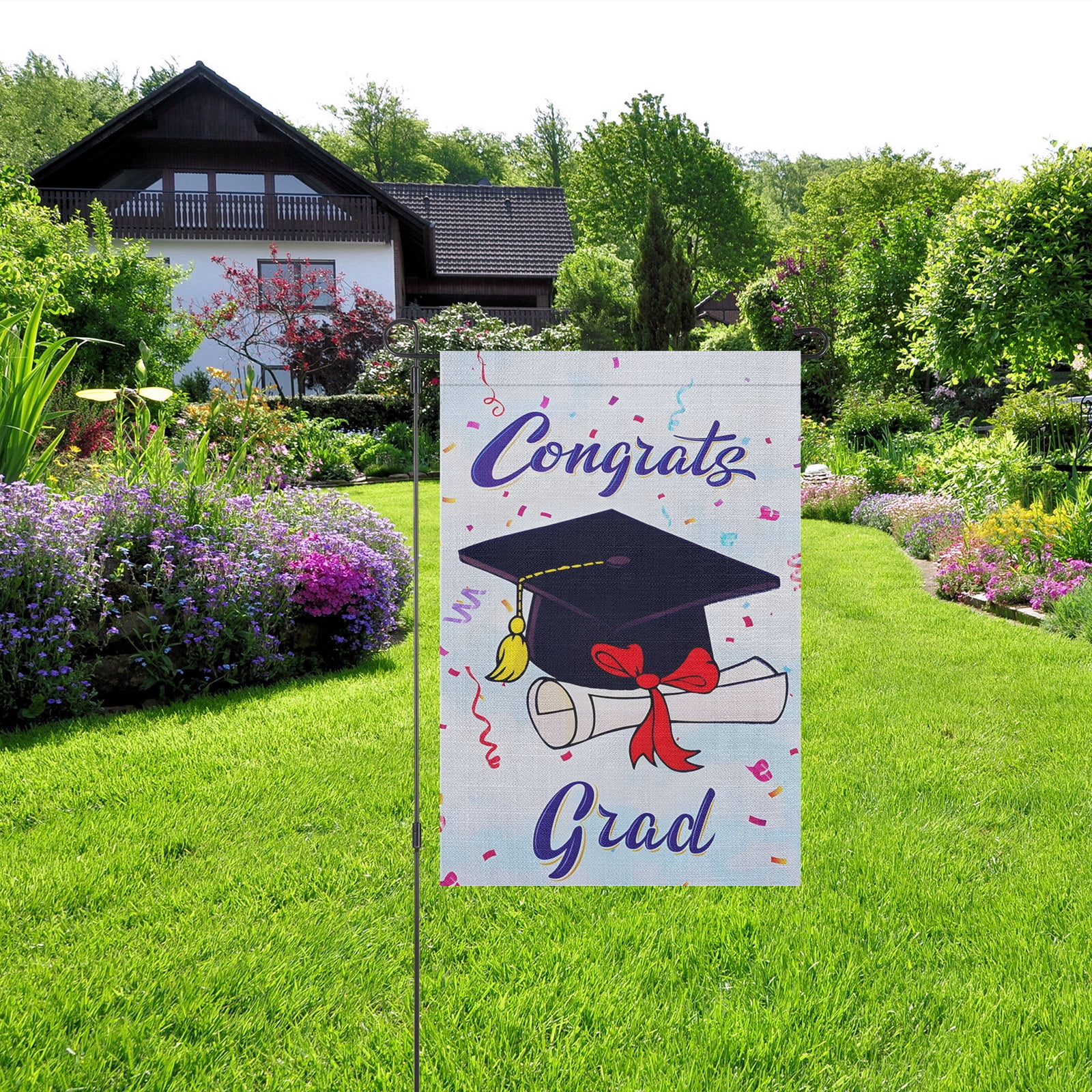 Graduation Garden Flag Cap Diploma Balloon 13x18.5IN Double Sided ...