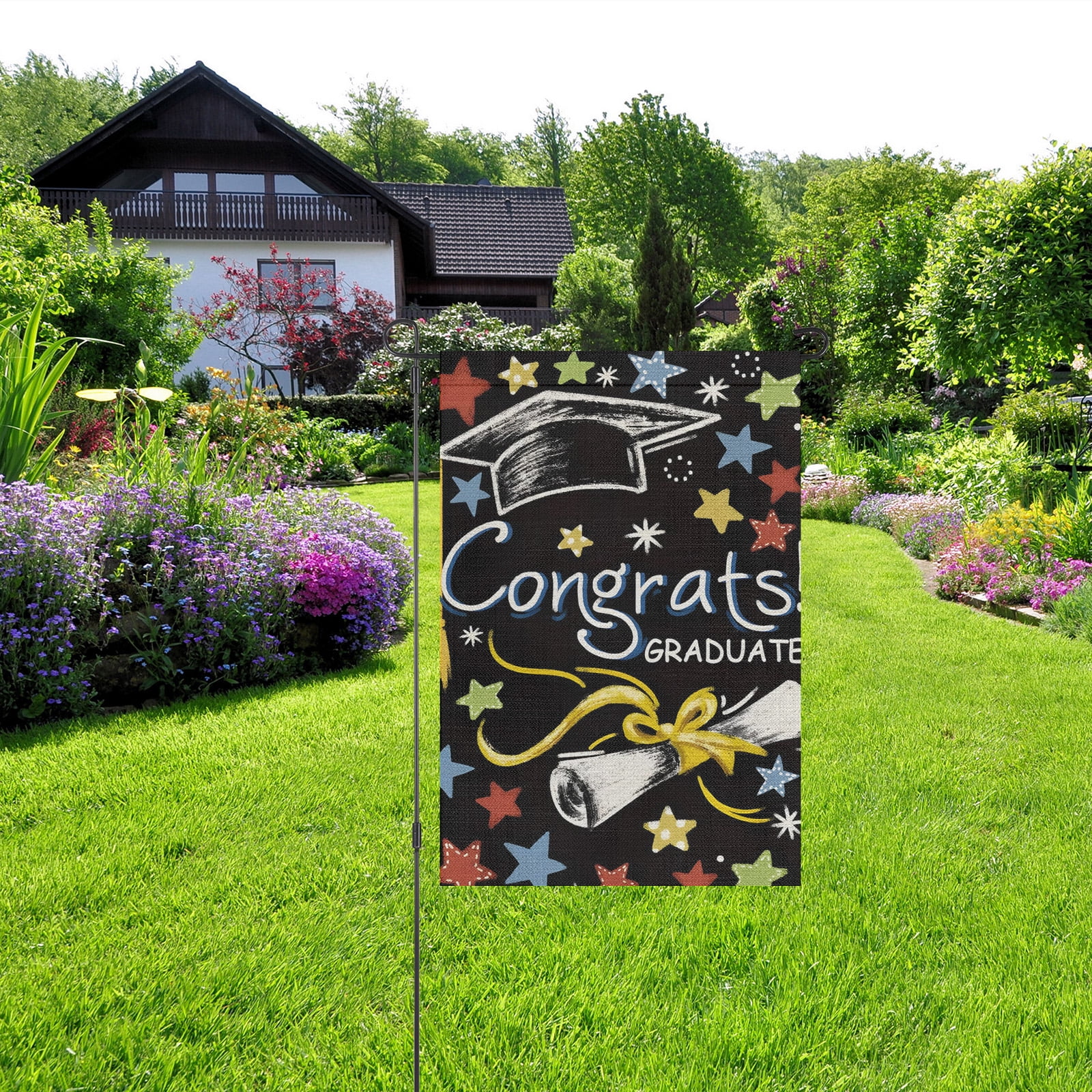 Graduation Garden Flag Cap Diploma Balloon 13x18.5IN Double Sided ...