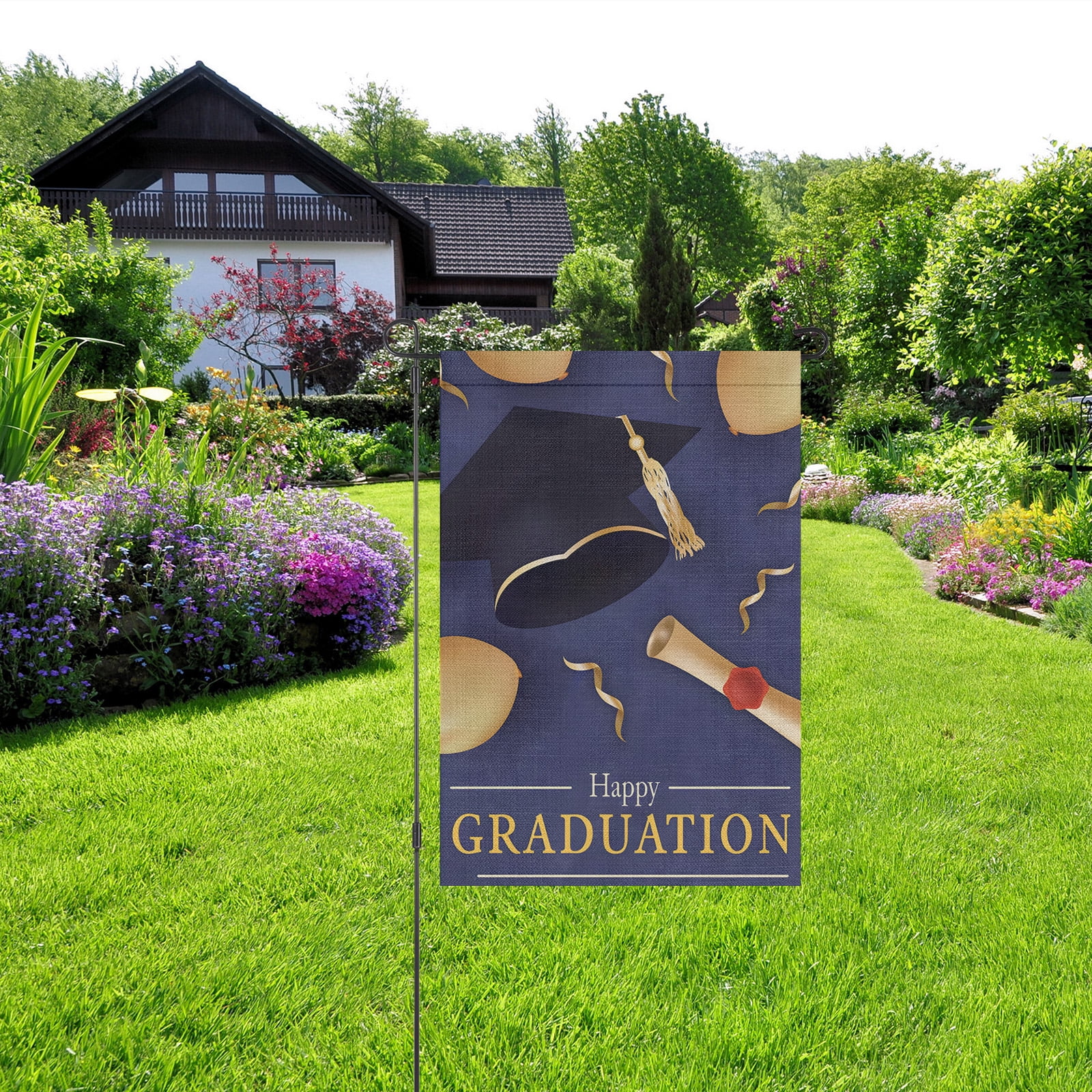Graduation Garden Flag Cap Diploma Balloon 28x40IN Double Sided Burlap ...