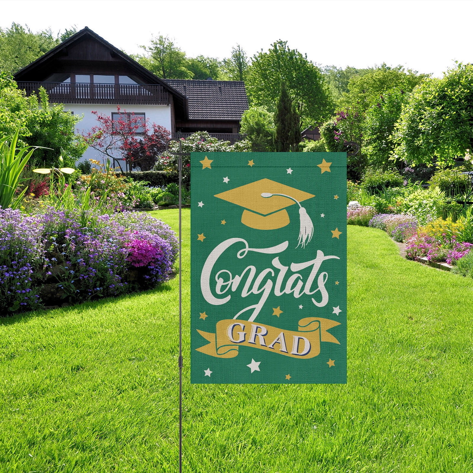 Graduation Garden Flag Cap Diploma Balloon 28x40IN Double Sided Burlap ...