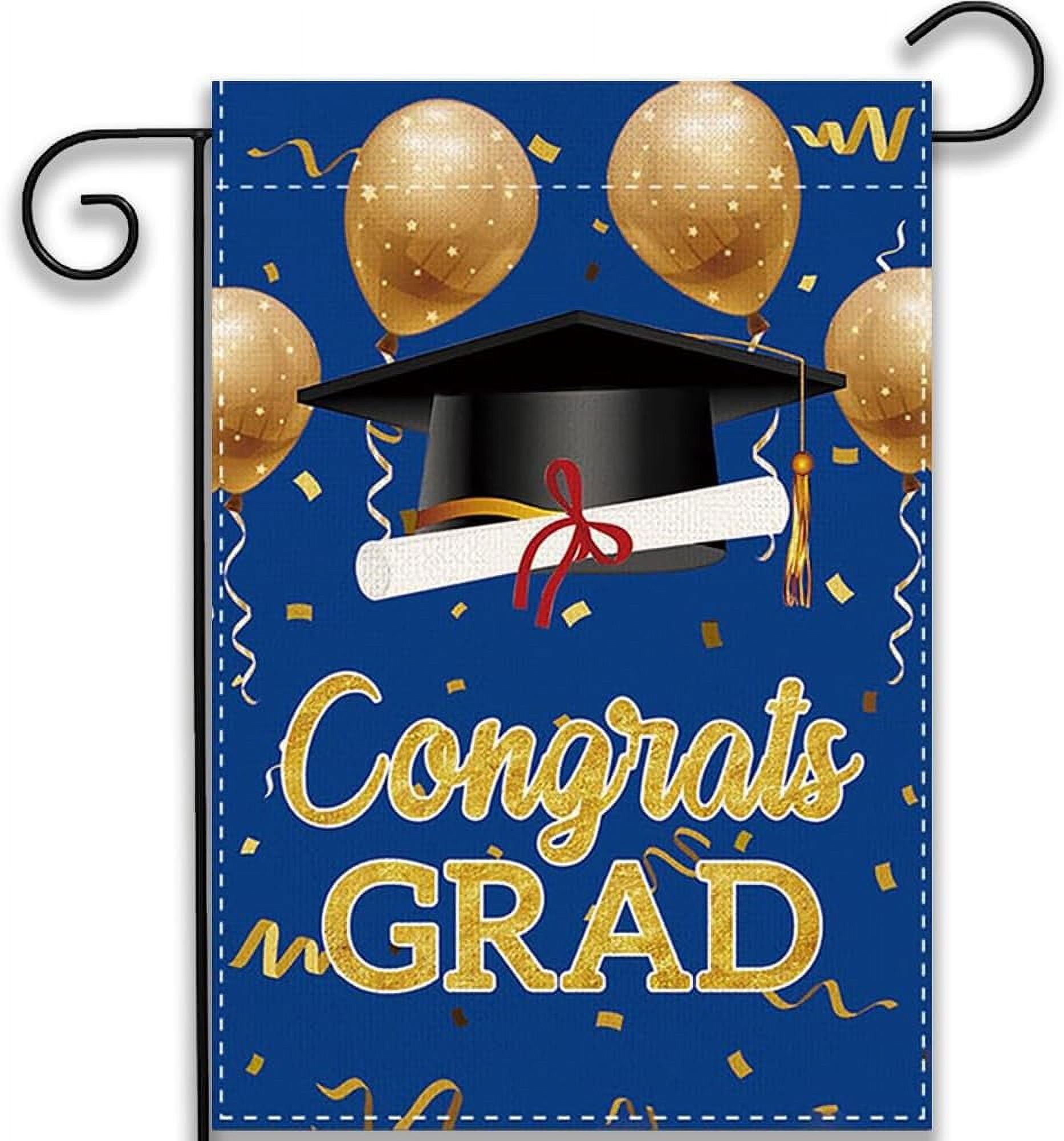 Graduation Garden Flag Cap Diploma Balloon Double Sided Congrats Grad ...