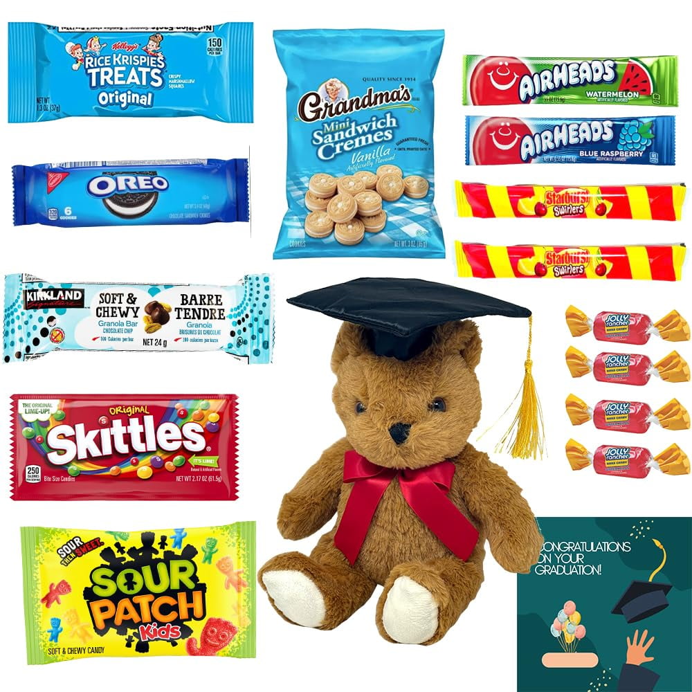 Graduation Gift 2025 Care Package – Snacks, Candy, Cookies, Plush Bear & Custom Card – Congrats ...