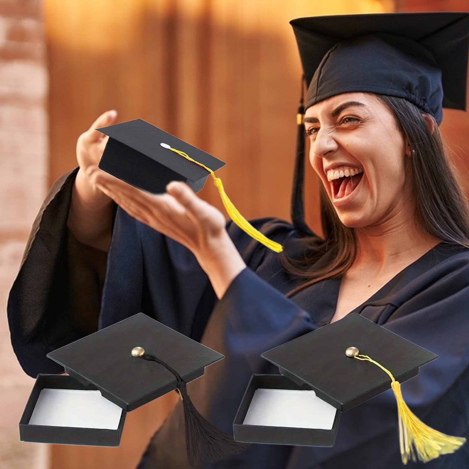 Graduation Gift Box with Tassel Lid | Mini Square Kraft Paper Jewelry ...