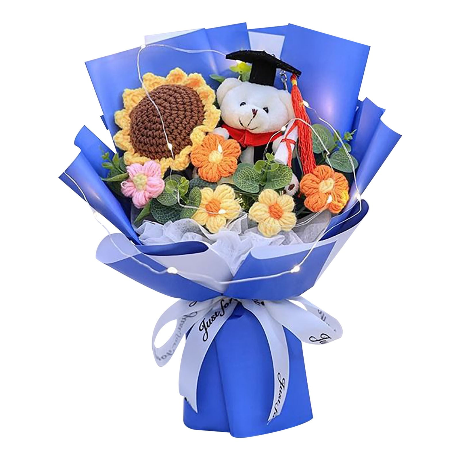 Graduation Gift Set Knitted Flower Bouquet Bear Plush Toy For Students ...