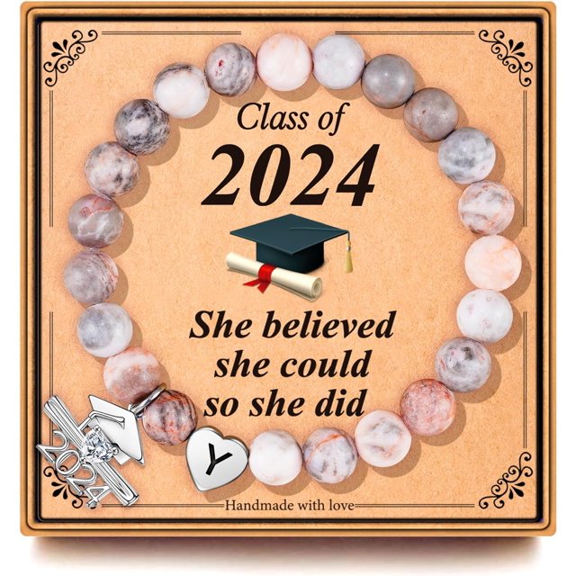 Graduation Gifts for Her 2024, Natural Stone Frosted Pink Zebra Beads ...