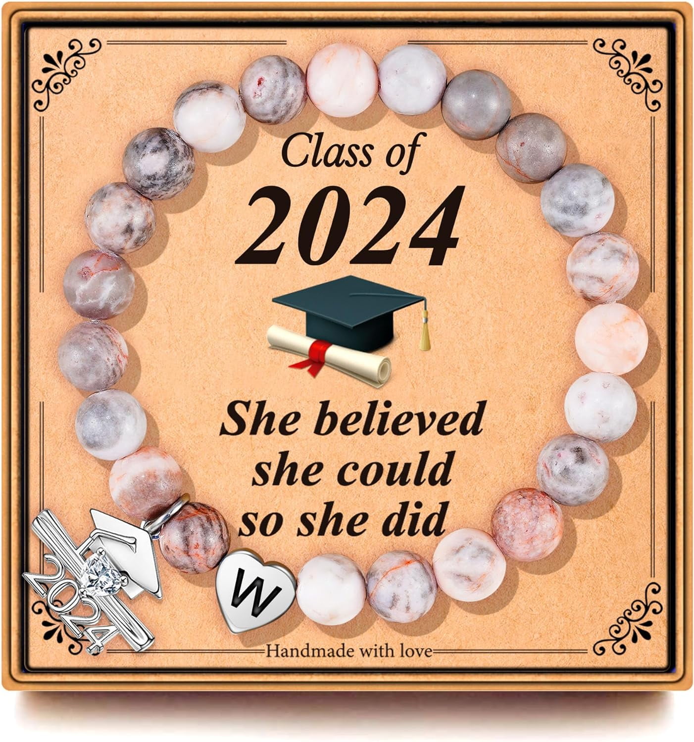 Graduation Gifts for Her 2024, Natural Stone Frosted Pink Zebra Beads ...