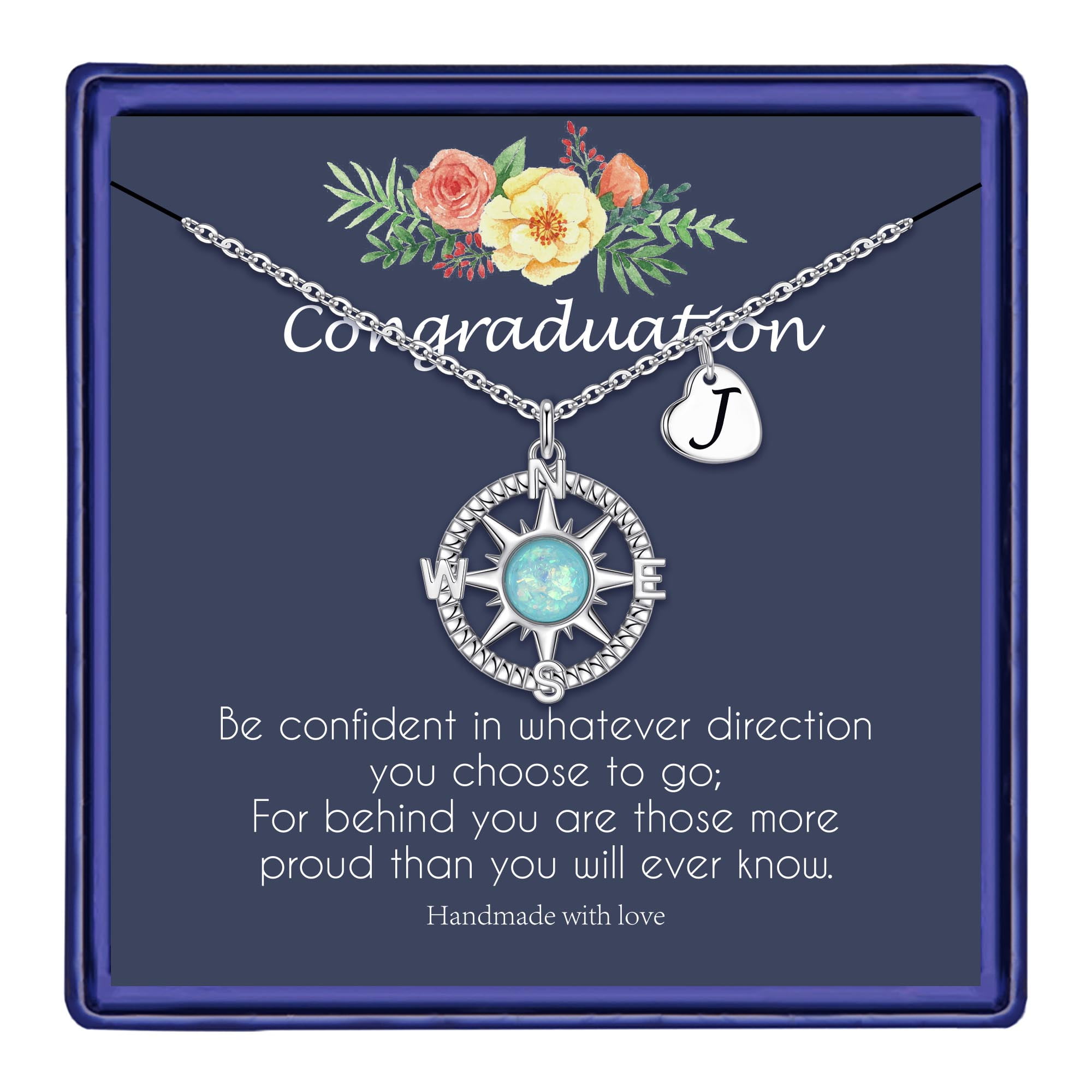 Graduation Gifts for Her 2024, White Gold Over Opal Compass Initial ...