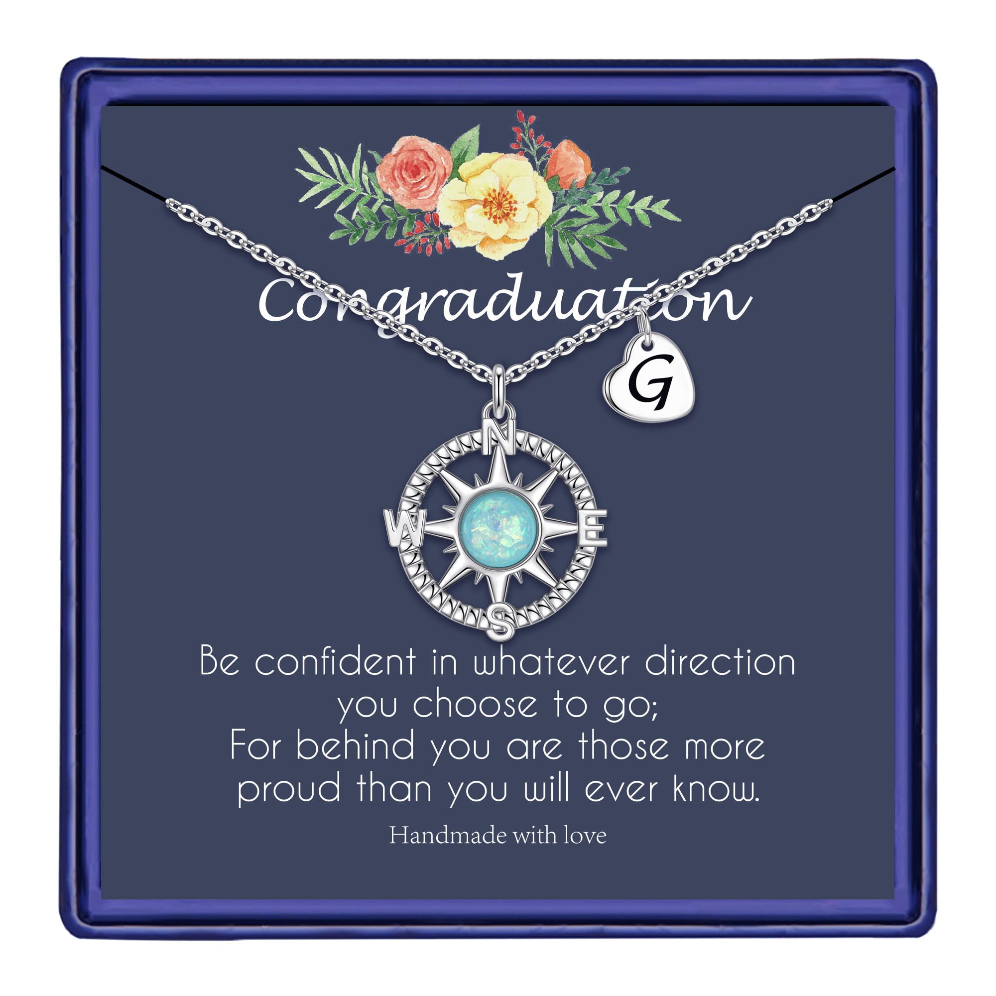 Graduation Gifts for Her 2024, White Gold Over Opal Compass Initial ...