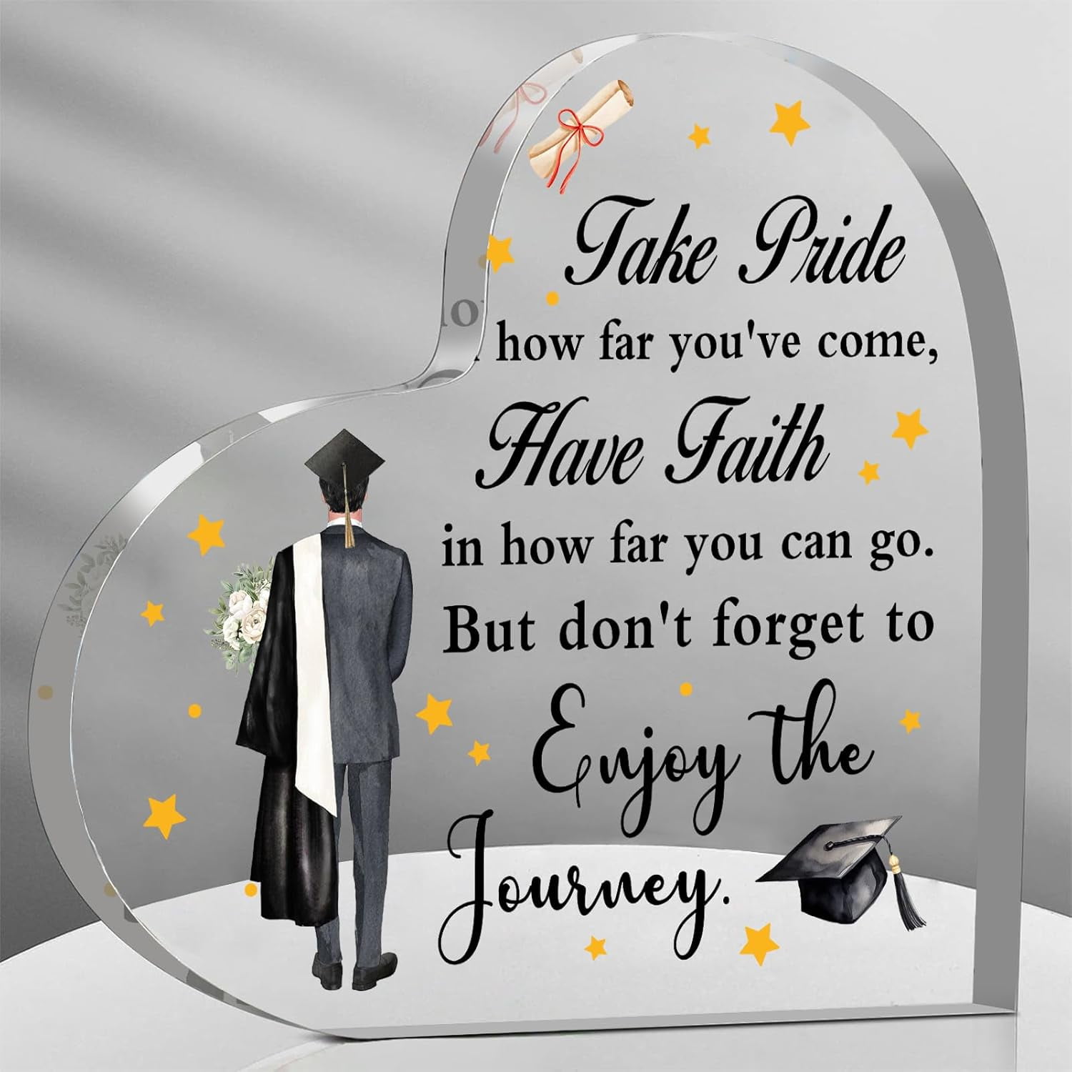 Graduation Gifts for Him, 3.9x3.9 Inch Acrylic Heart Keepsake Inspiration Gifts for Men Son ...