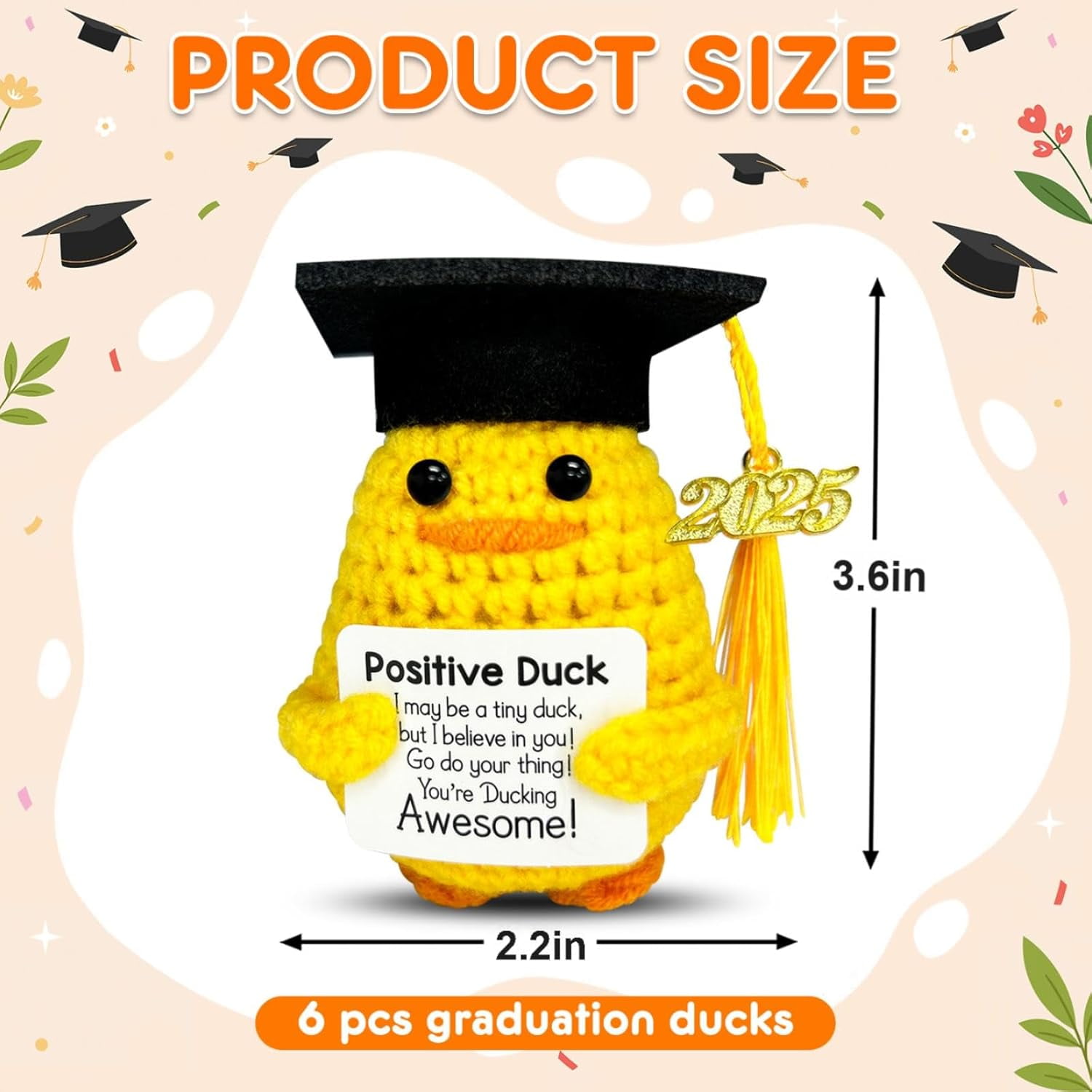 Graduation Gifts Set Class Of 2025，6 Pcs Positive Ducks With Grad Cap ...