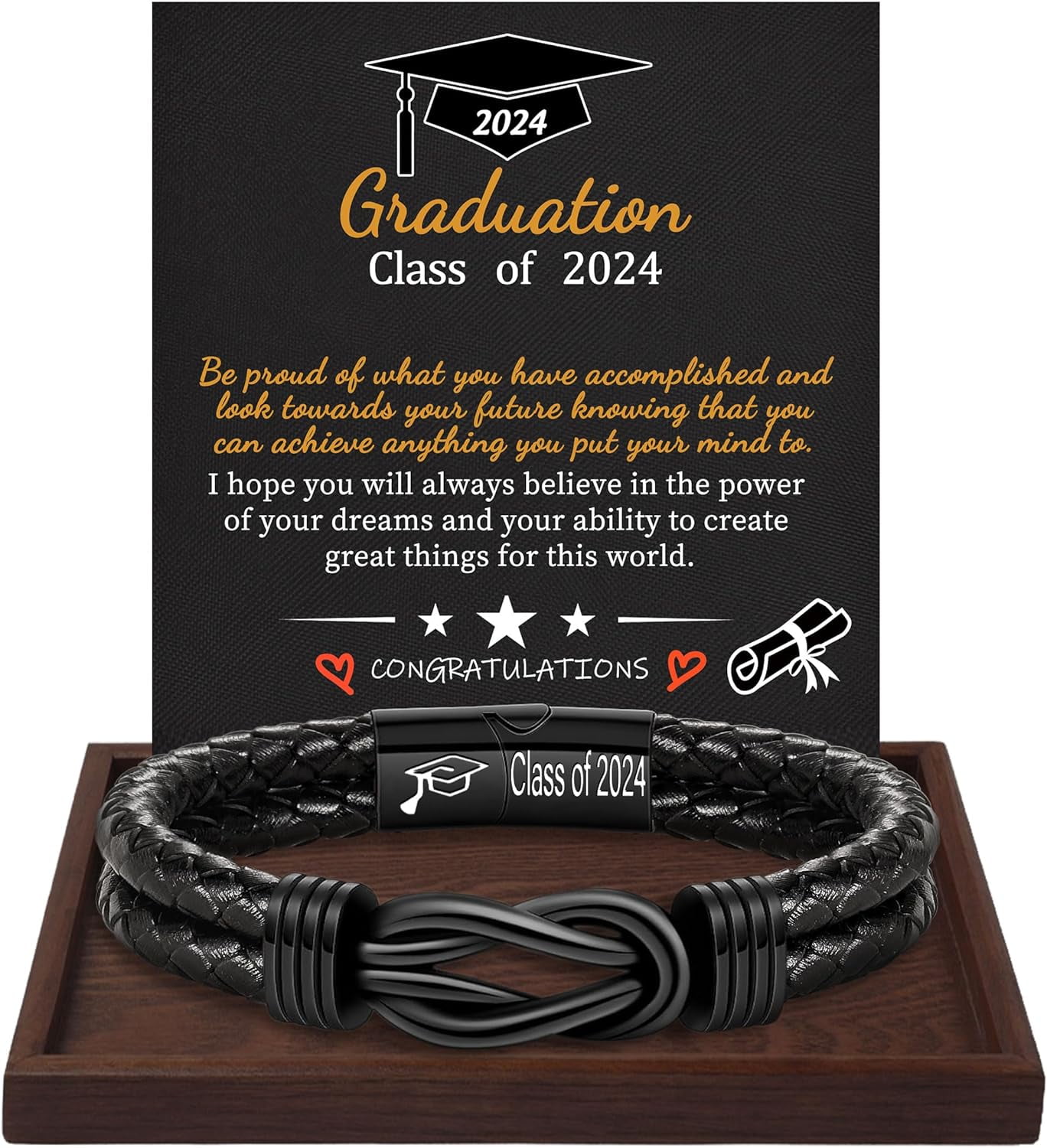 Graduation Gifts for Him 2024，Men's Leather Bracelet, Graduation Knot ...