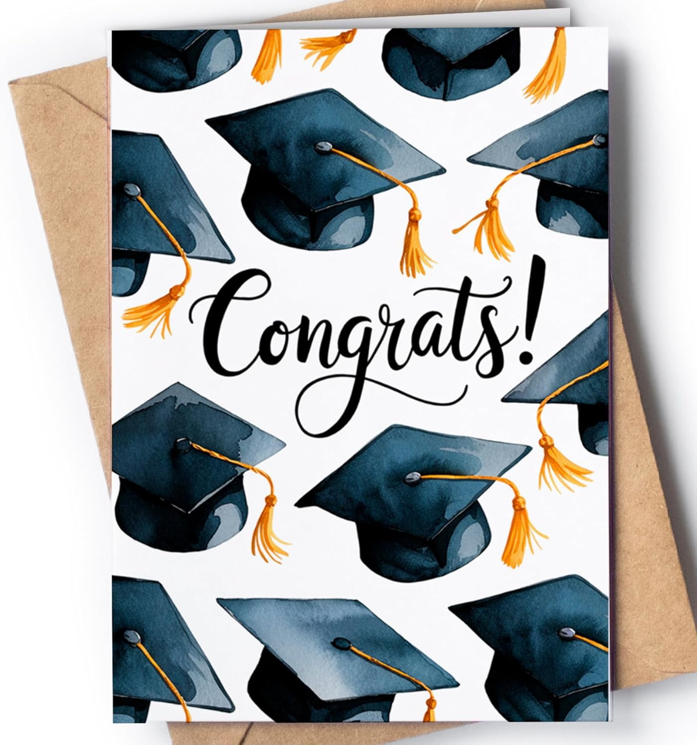Graduation Greeting Card – "Congrats!" with Graduation Caps Design ...