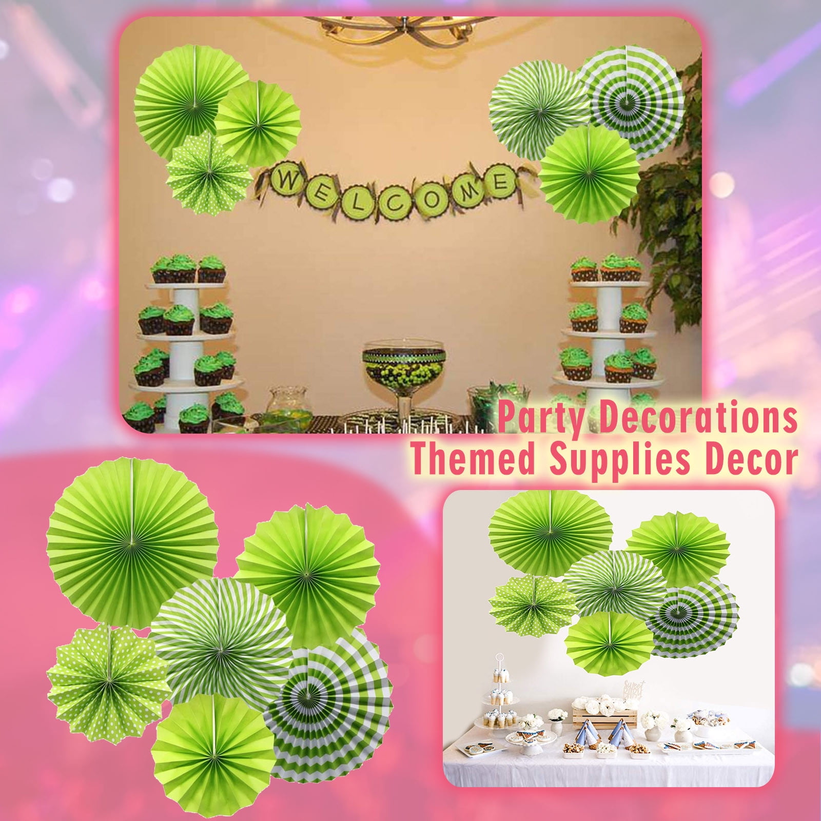 Graduation, Hanging Paper Fans Party Set Silver Round Pattern Paper ...